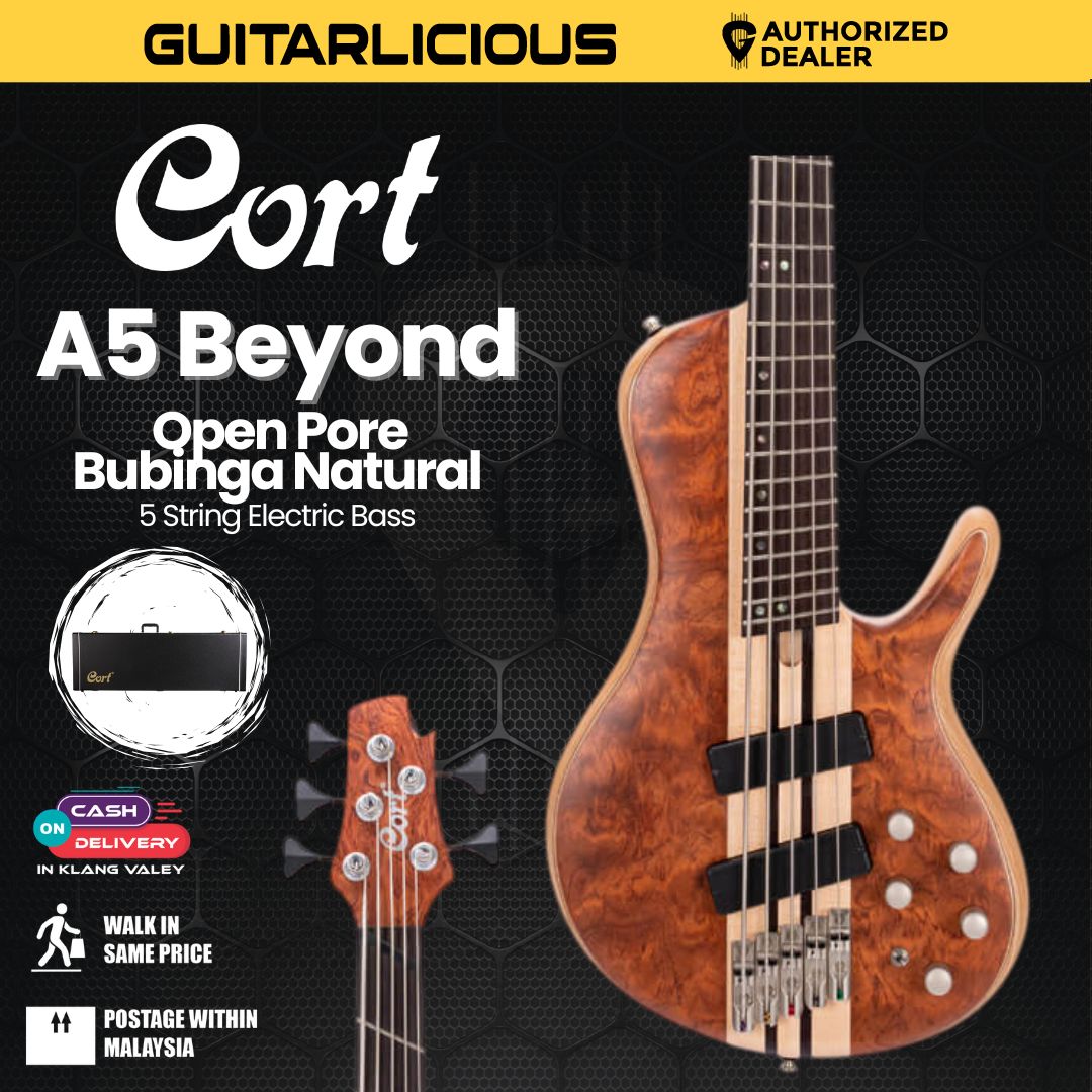 Cort A5 Beyond 5-String Electric Bass with Case – Open Pore Bubinga Natural – GUITARLICIOUS