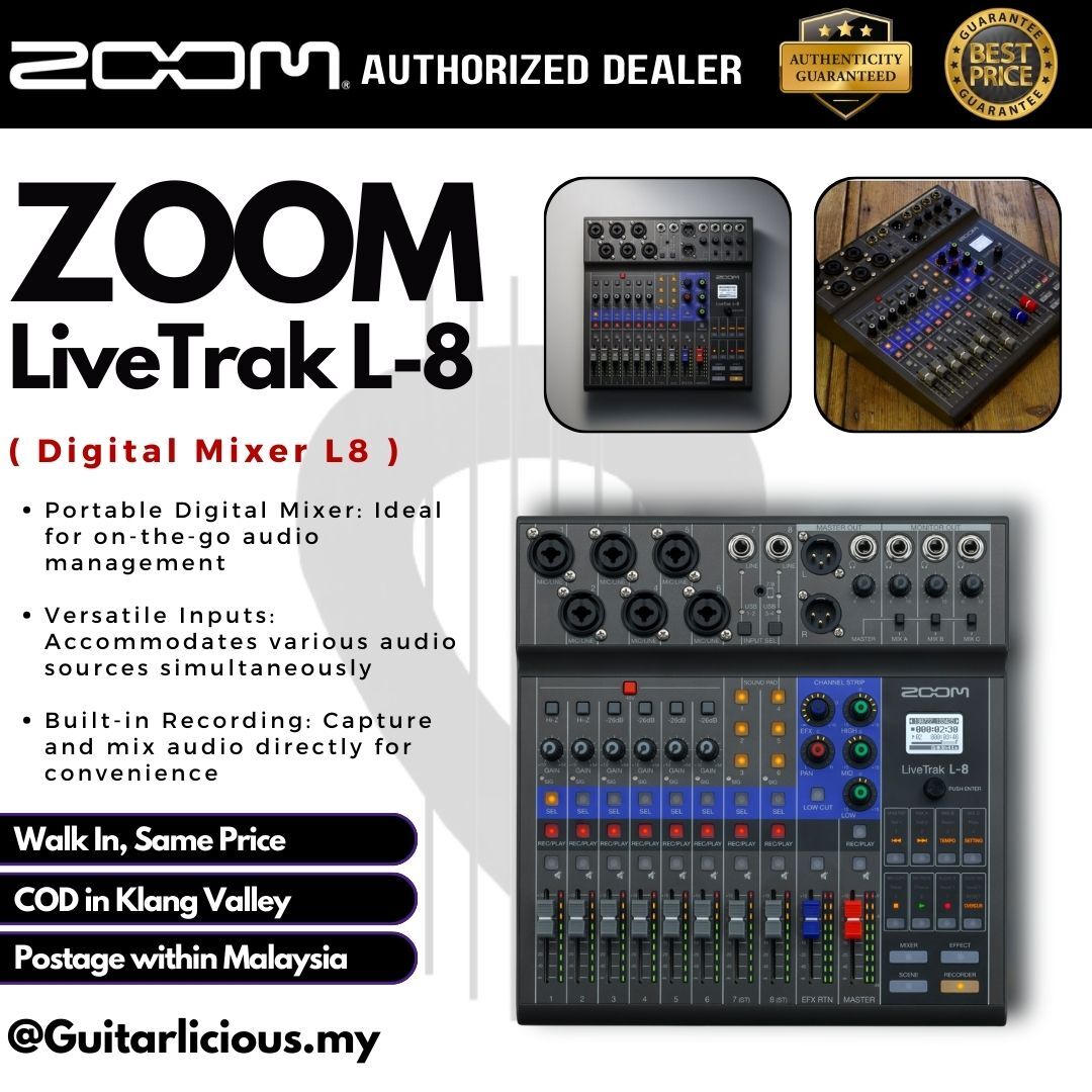 Zoom LiveTrak L-8 – 8 Channel Digital Mixer with Interface ( L8 / L 8 – GUITARLICIOUS