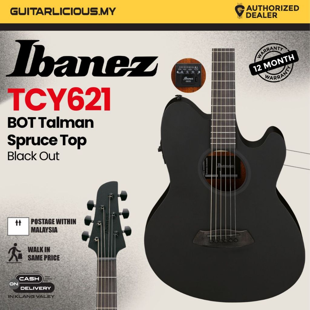 Ibanez TCY621 BOT Talman Acoustic-Electric Guitar – Black Out – GUITARLICIOUS