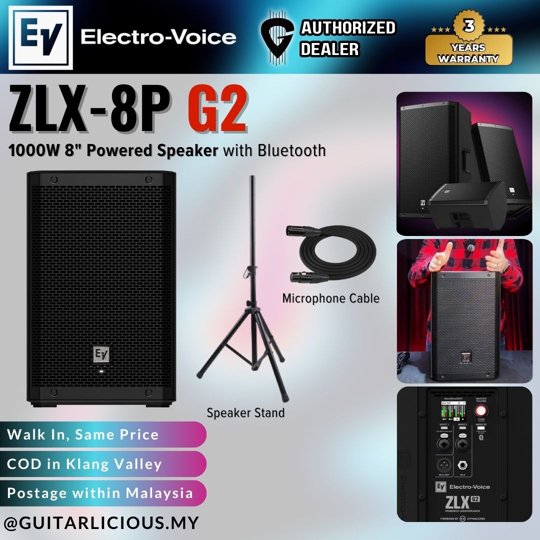 EV Electro-Voice ZLX-8P G2 1000W 8" Powered Speaker with Bluetooth - E ...