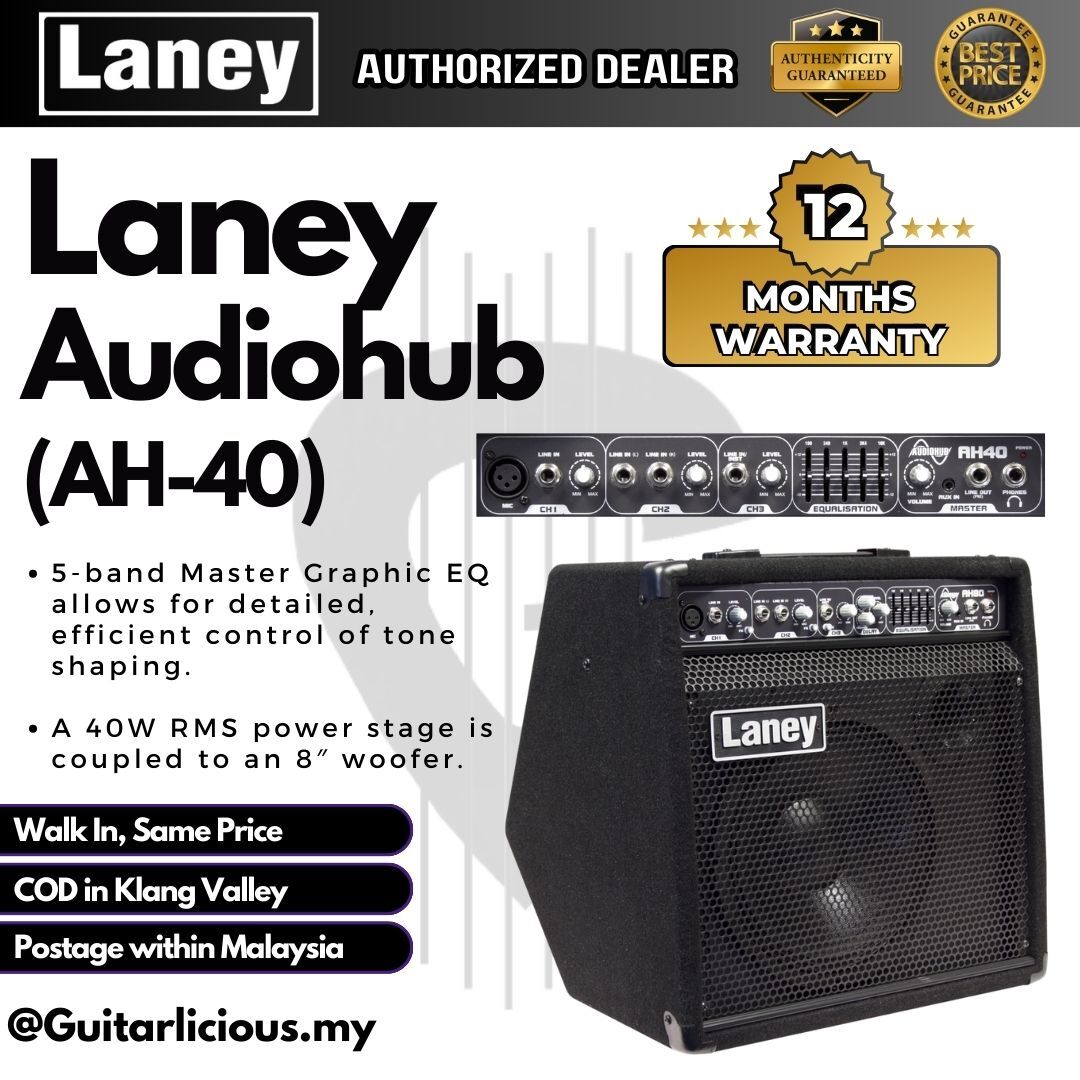 Laney Audiohub 40-watt 8″ Combo Active PA Speaker with Mixer (Ah40 / A ...