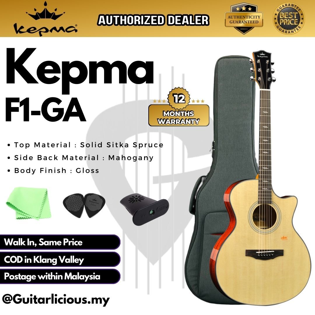 Kepma F1 Solid Sitka Spruce Top Grand Auditorium Acoustic Guitar - Nat ...