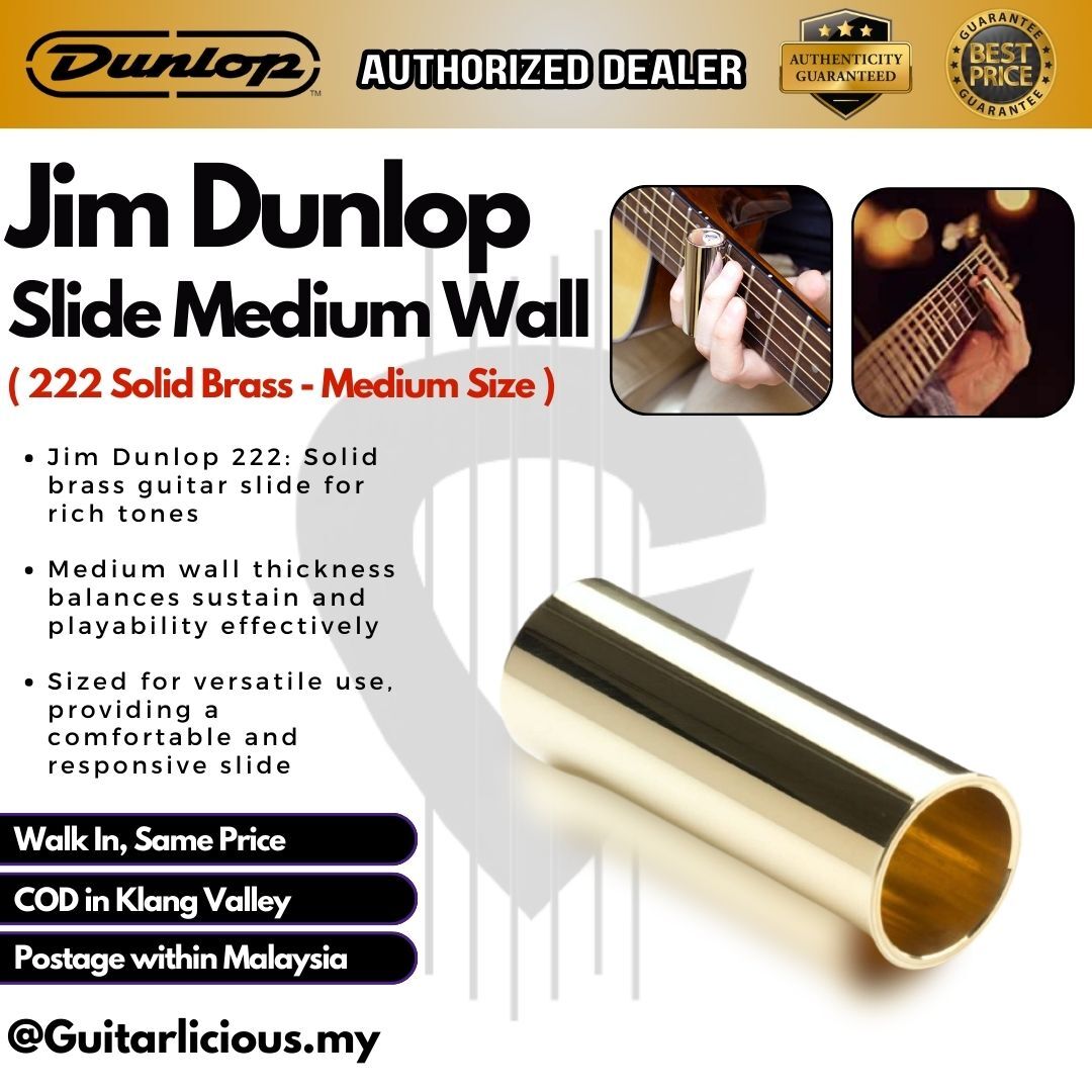 Jim Dunlop 222 Solid Brass Guitar Slide Medium Wall, Medium Size ...