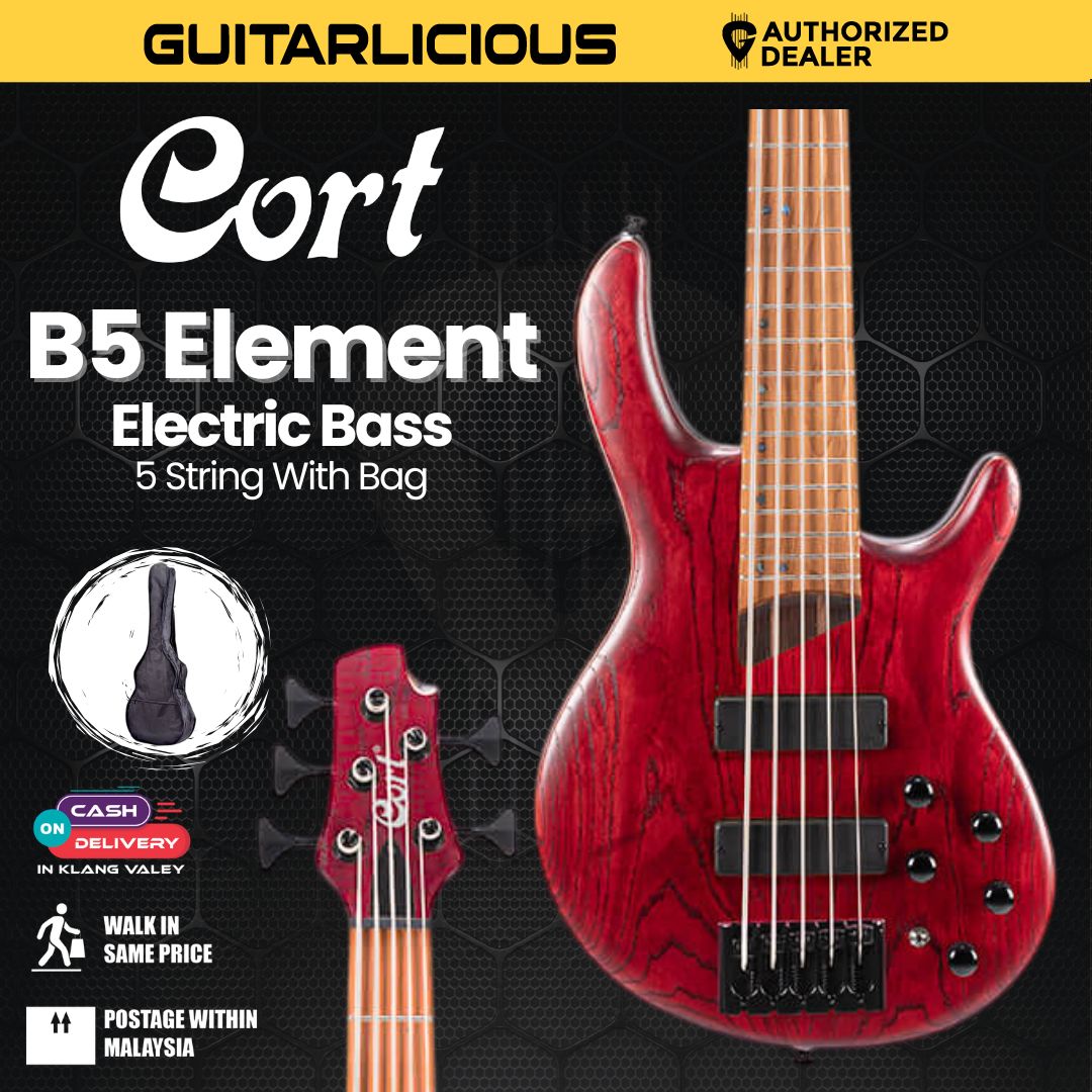 Cort B5 Element 5-String Electric Bass Guitar with Bag – Open Pore ...