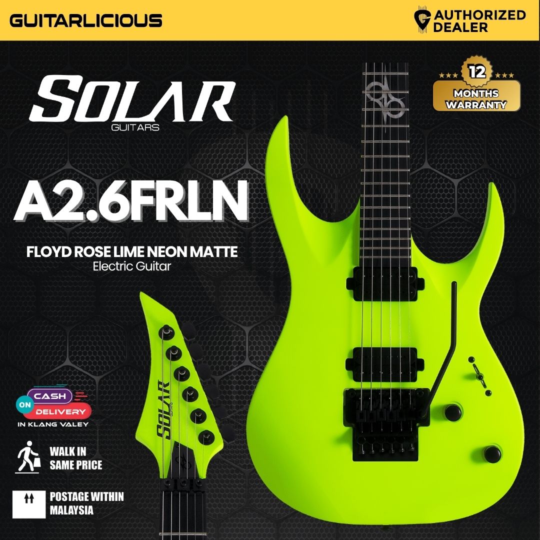 Solar A2.6FRLN Floyd Rose Lime Neon Matte Electric Guitar – GUITARLICIOUS