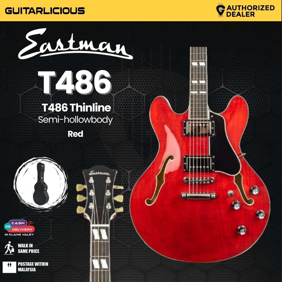 Eastman T486 Thinline Semi-Hollowbody Electric Guitar – Red Finish ...