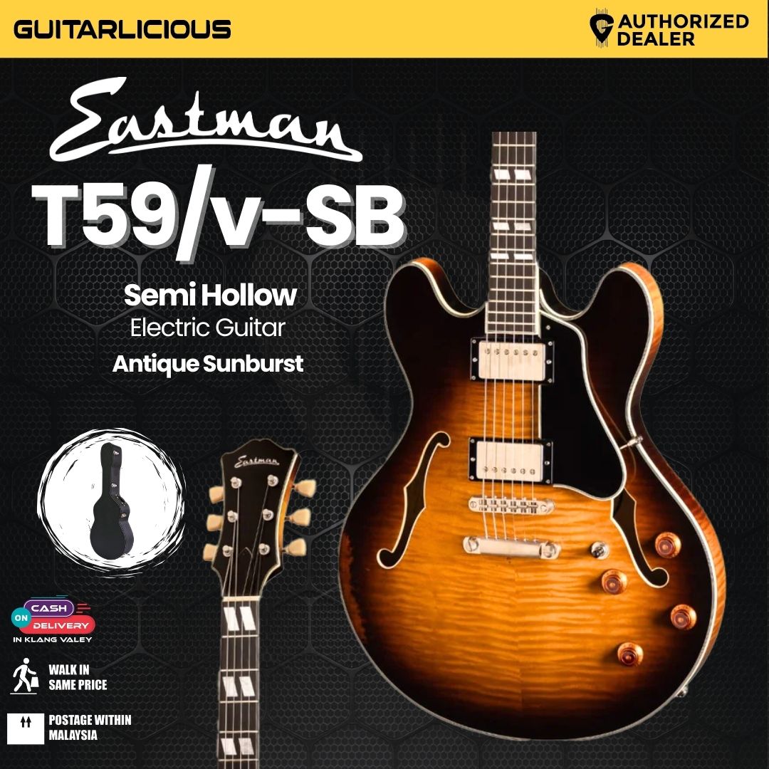 Eastman T59/v-SB Semi Hollow Electric Guitar – Antique Sunburst Finish ...