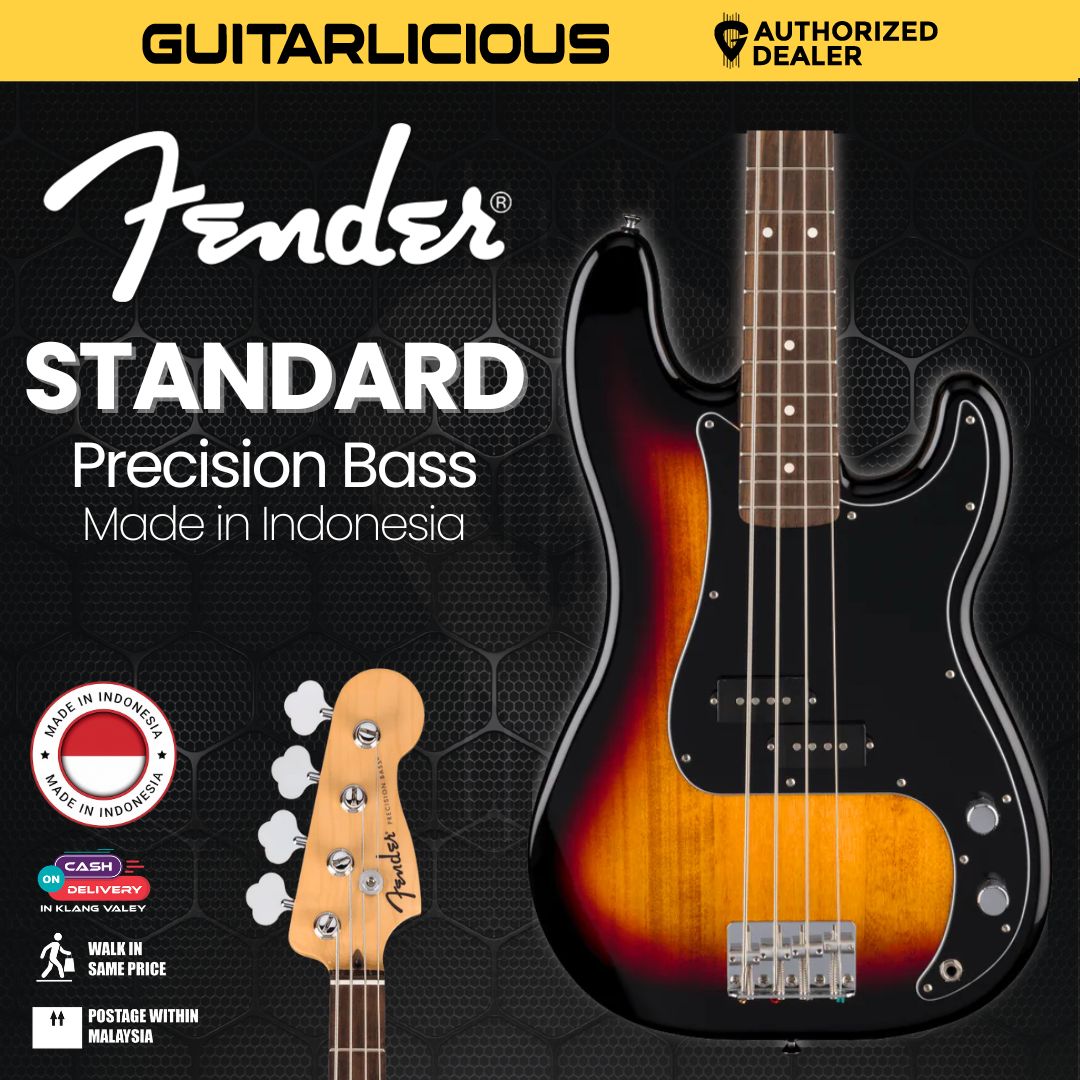 Fender Standard Precision Bass Guitar, Laurel FB, 3-Tone Sunburst ...