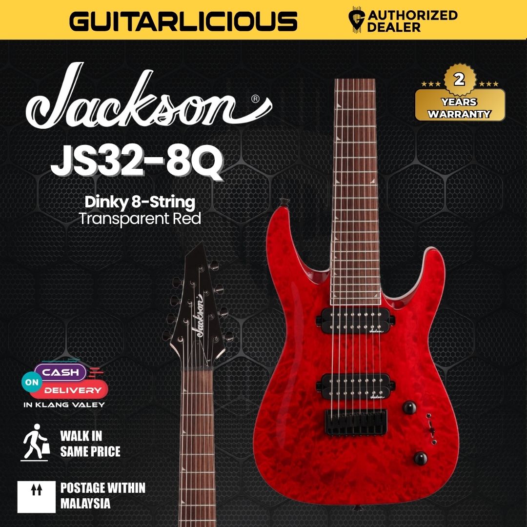 Jackson JS32-8Q Dinky 8-String Electric Guitar, Transparent Red ...