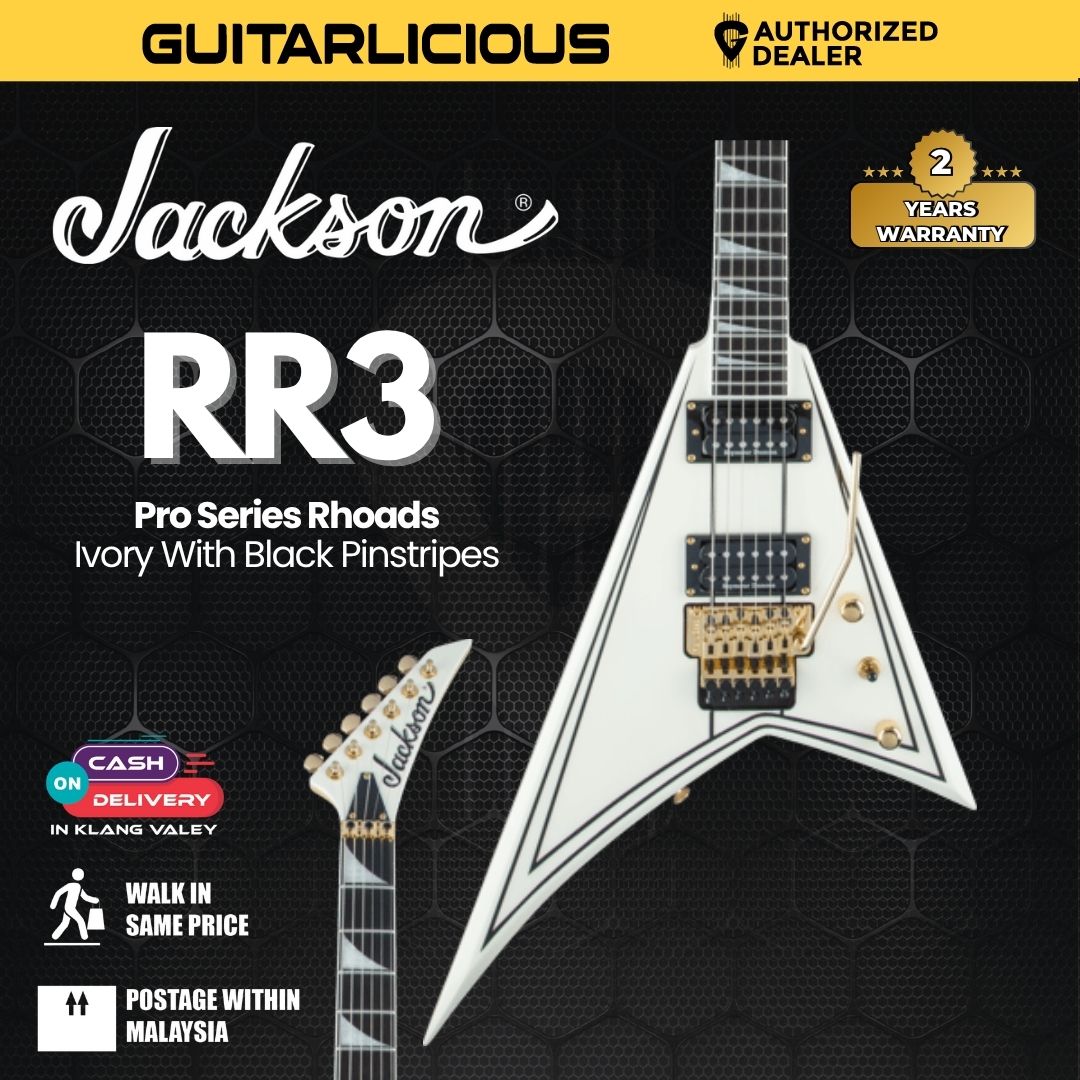 Jackson Pro Series Rhoads RR3 Electric Guitar, Ivory w/Black Pinstripe ...