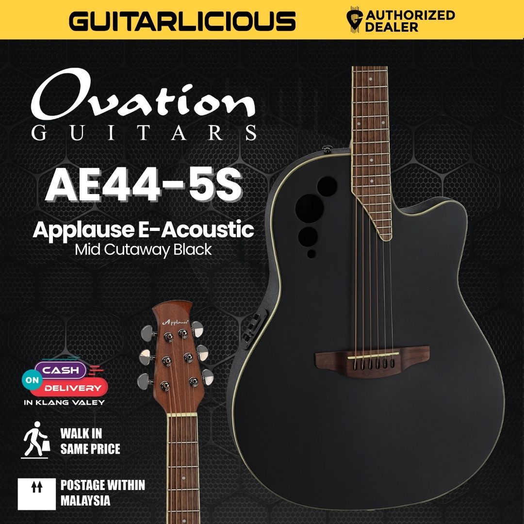 Ovation Applause AE44II Mid Cutaway Black – E-Acoustic Guitar with Rich ...