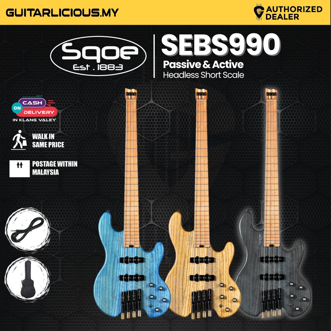 SQOE SEBS990 Headless Short Scale Bass – Active & Passive – GUITARLICIOUS