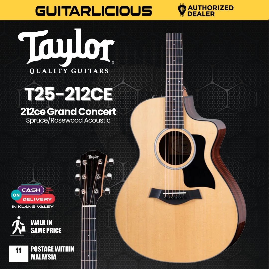 Taylor 212ce Grand Concert Spruce/Rosewood Acoustic Guitar w/Case ...