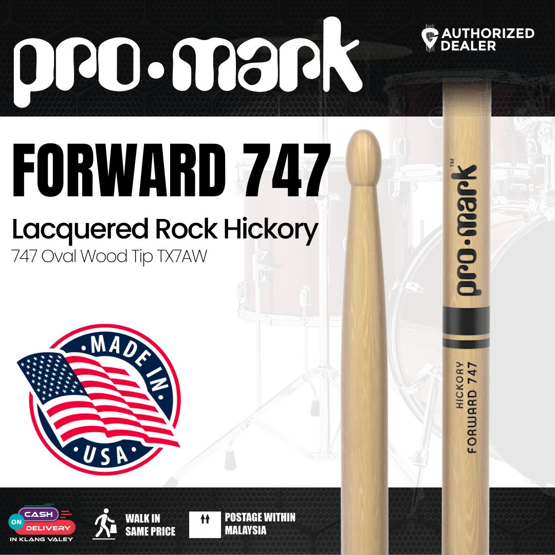 Promark Classic Forward Drumsticks - 747 Rock Hickory - Oval Wood Tip ...