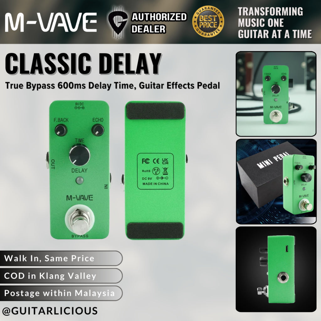 M-Vave Classic Delay Guitar Effect Pedal, True Bypass 600ms Delay Time ...