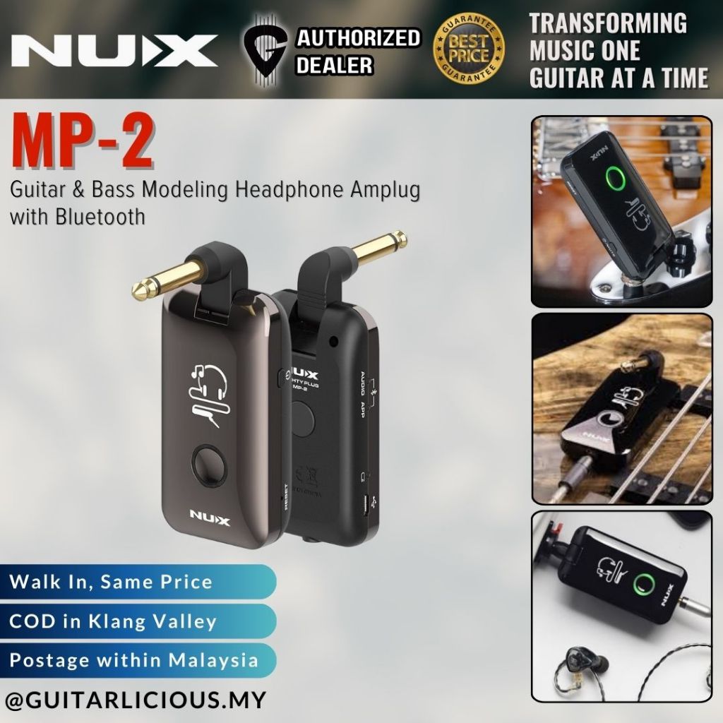 NUX Mighty Plug MP-2 Guitar and Bass Modeling Headphone Amplug ...