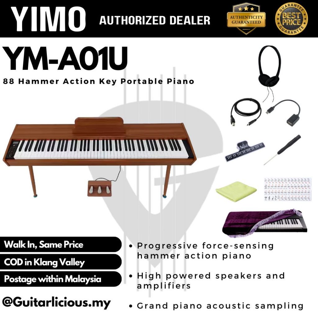 YM-A01U 88 Keys Digital Piano Hammer Action Keys with Stand - Natural ...